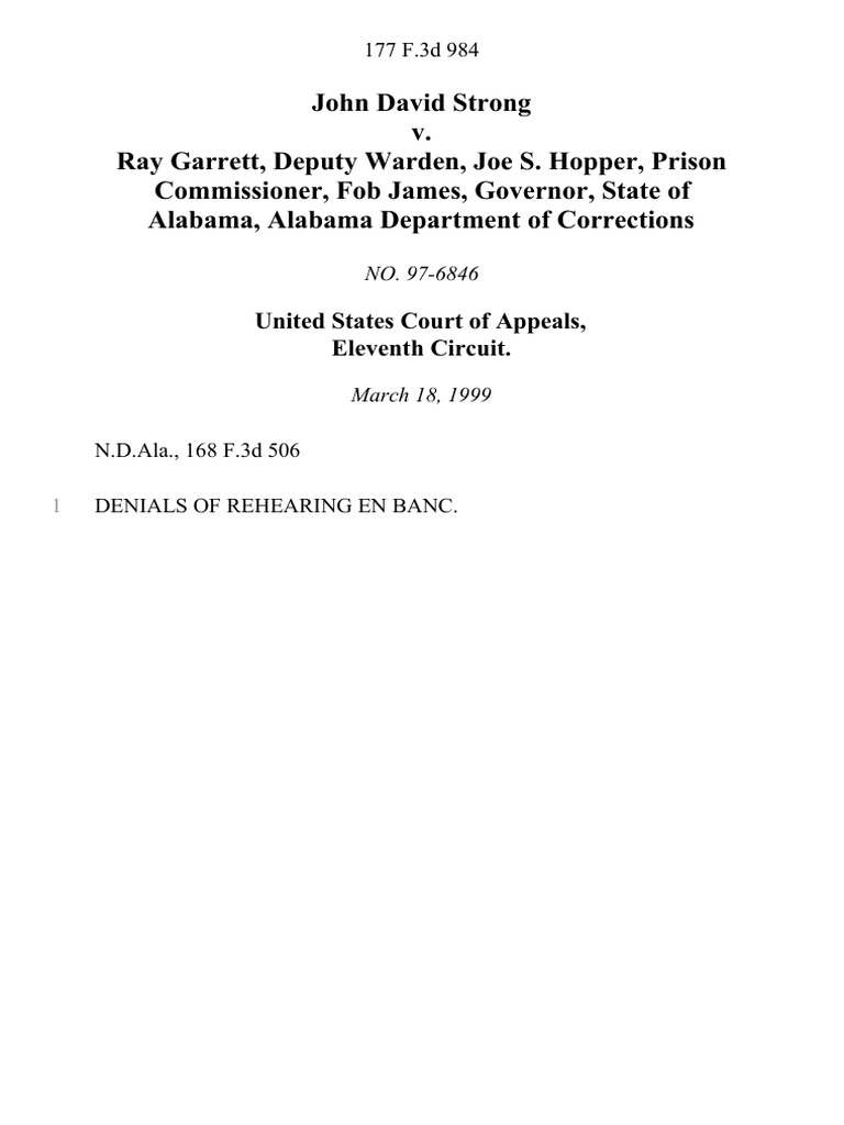 John David Strong v. Ray Garrett, Deputy Warden, Joe S. Hopper, Prison ...