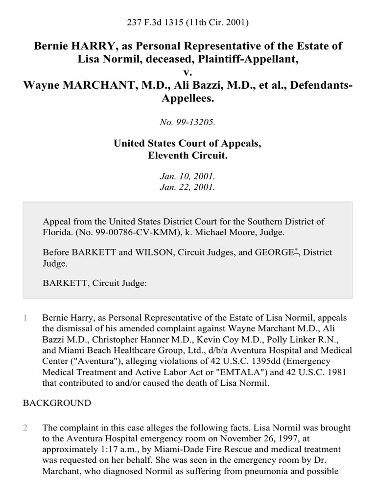 Bernie Harry, As Personal Representative of The Estate of Lisa Normil ...