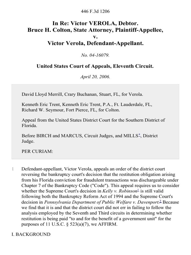 Bruce H. Colton v. Victor Verola, 446 F.3d 1206, 11th Cir. (2006) | PDF ...