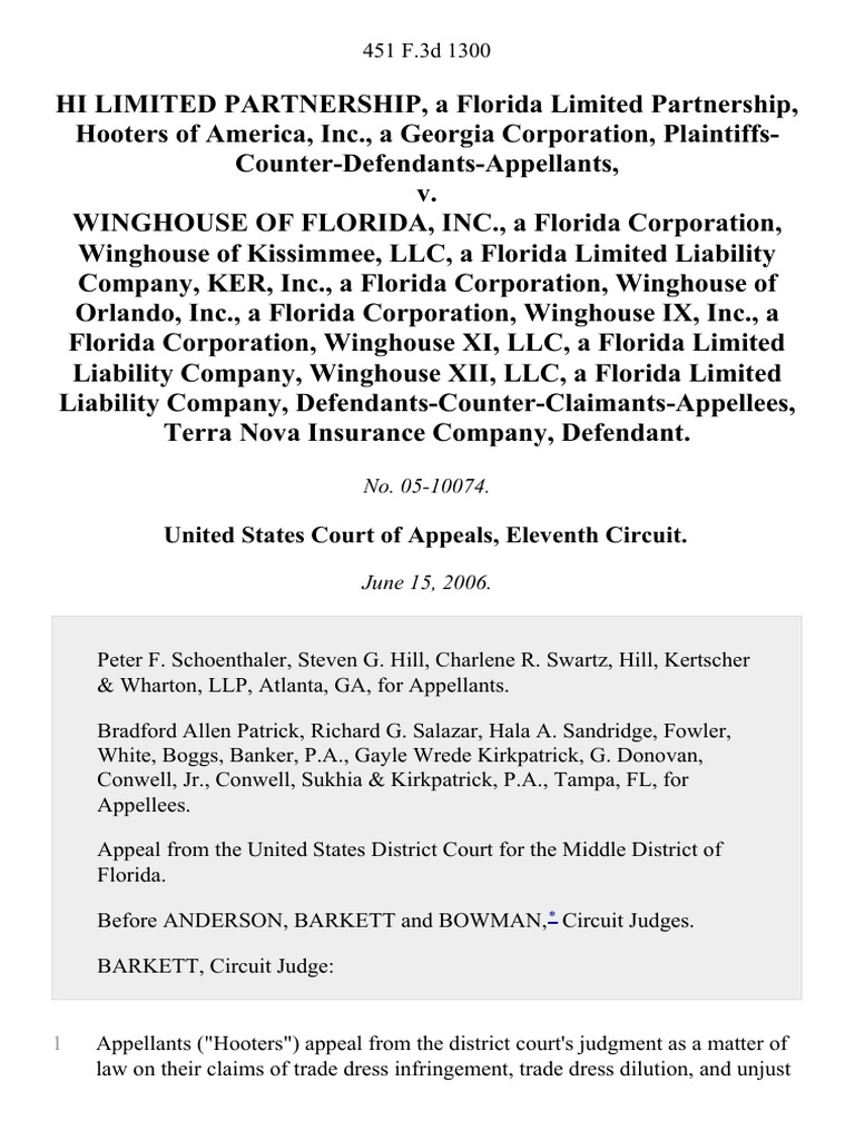 HI Limited Partnership v. Winghouse of Florida, 451 F.3d 1300, 11th Cir ...