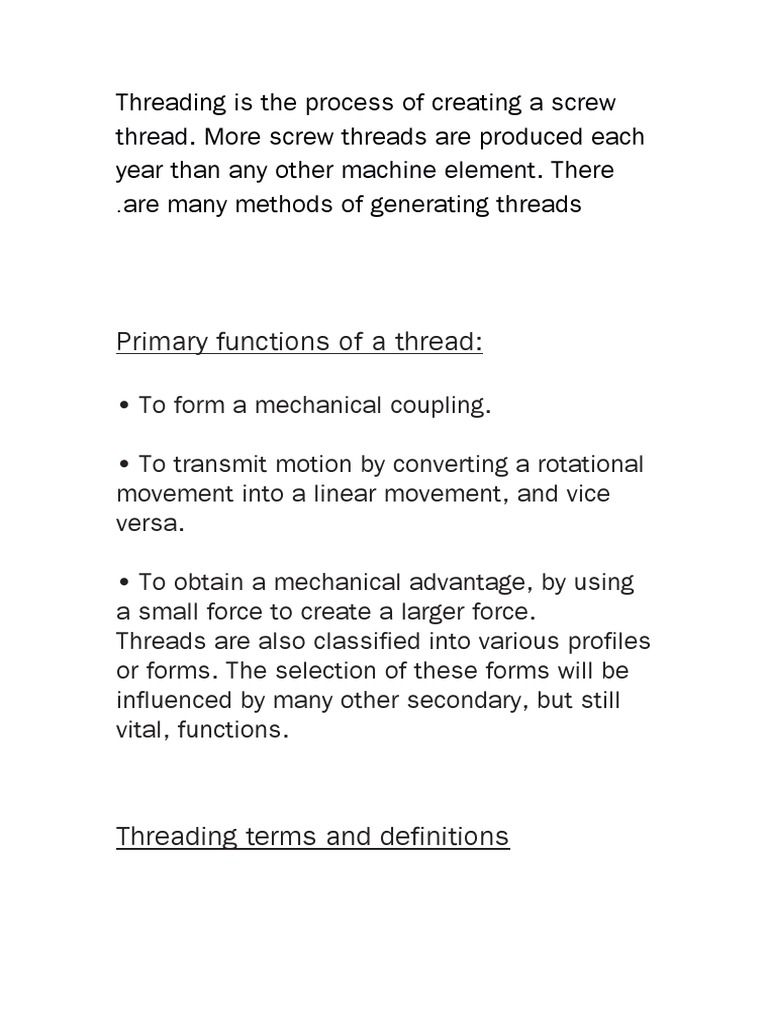 Primary Functions of A Thread | Download Free PDF | Screw | Metalworking