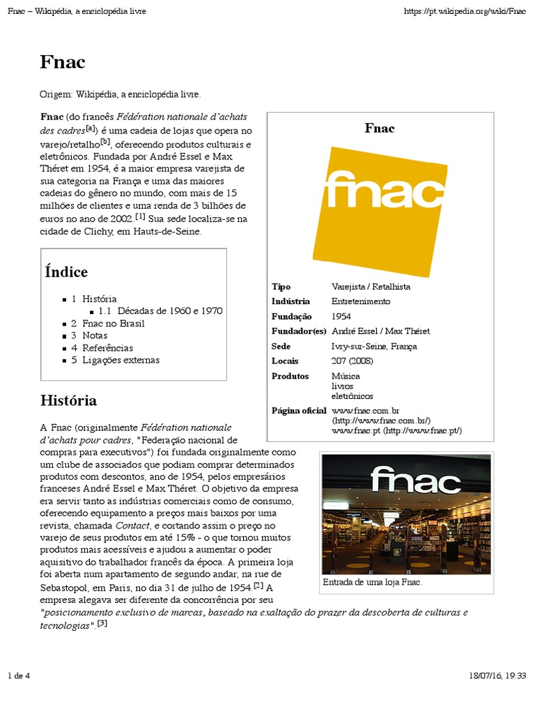 Fnac - Wikipédia, A Enciclopédia Livre | PDF | Varejistas | Empresas de ...
