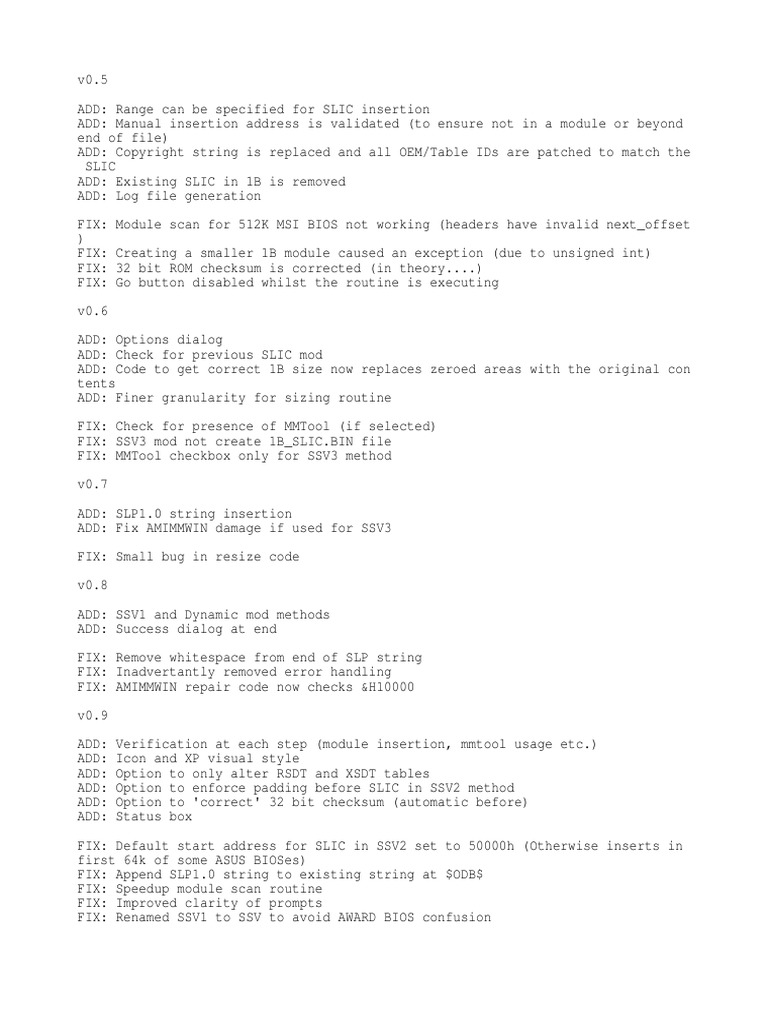 Change Log | PDF | Bios | Operating System Technology