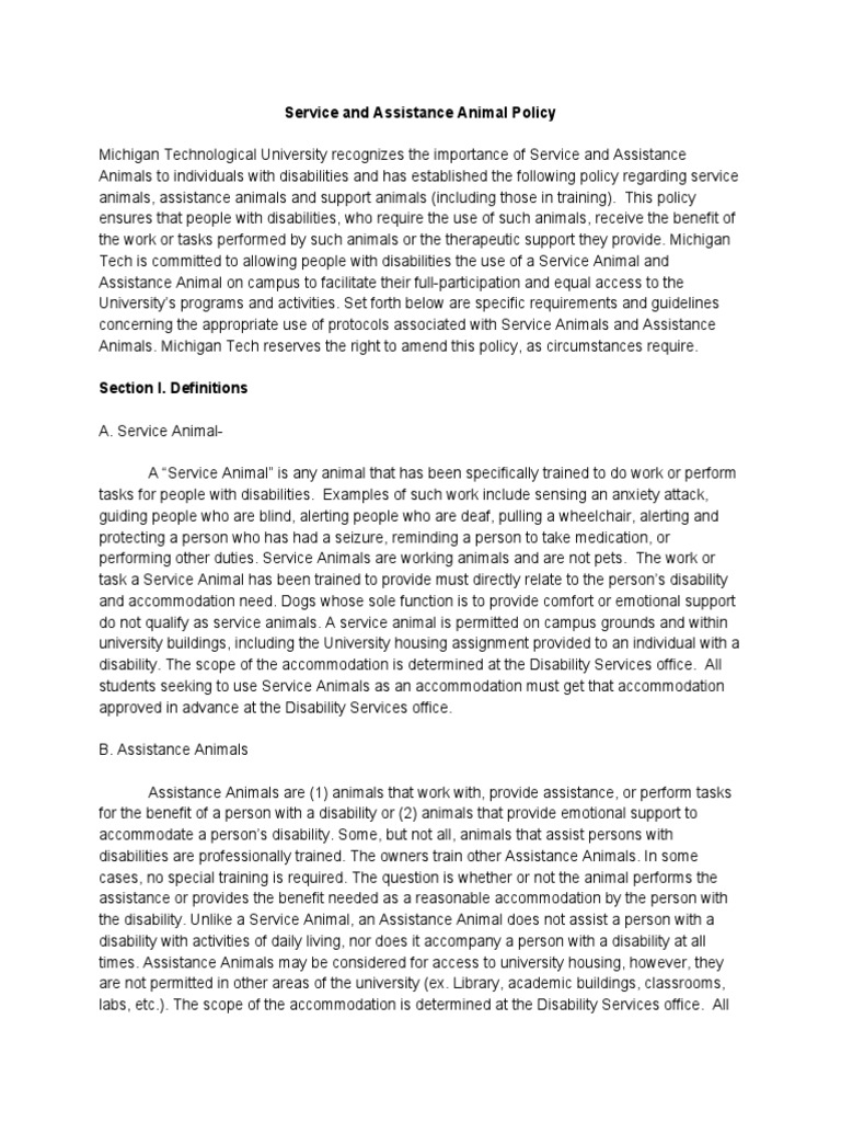 Service and Assistance Animal Policy | PDF | Justice | Crime & Violence