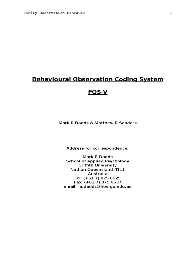 Behavioural Observation Coding System | PDF | Nonverbal Communication ...