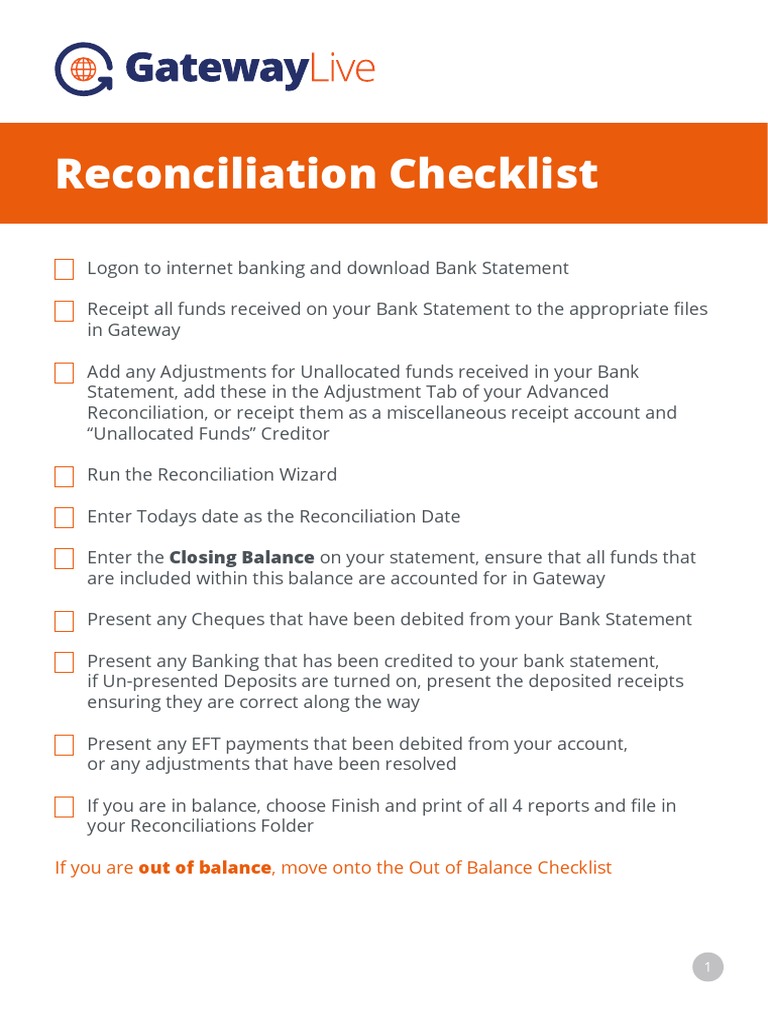 Reconciliation Checklist | Cheque | Banks