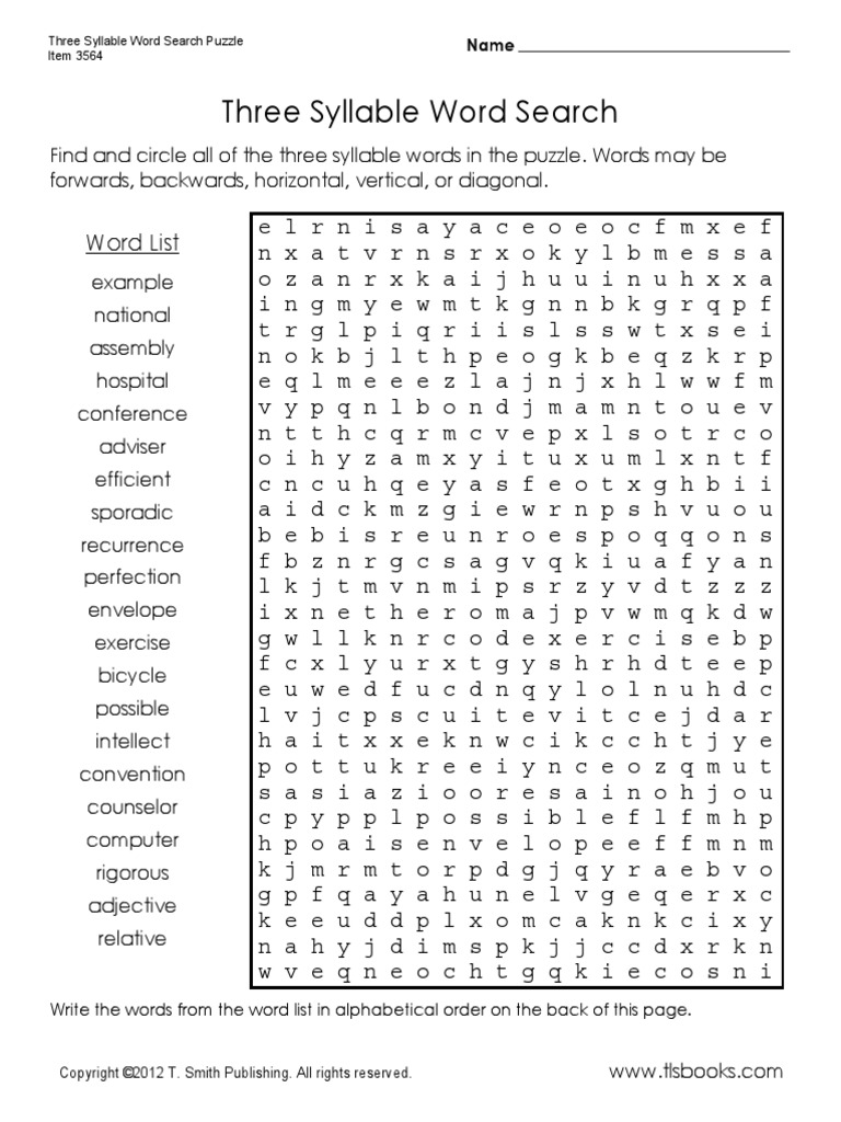 Three Sy Llable Word Search | PDF