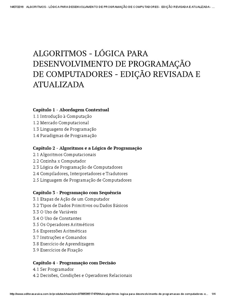 Algoritmos - Lógica para Desenvolvimento de Programação de Computadores ...