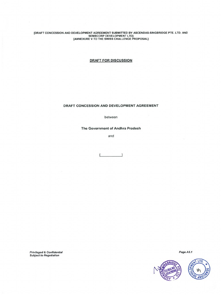 Draft - Amaravati Concession and Development Agreement | PDF
