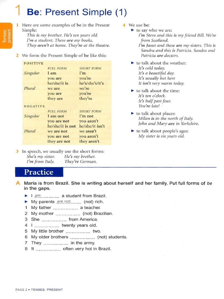 BE Present Simple PDF | PDF