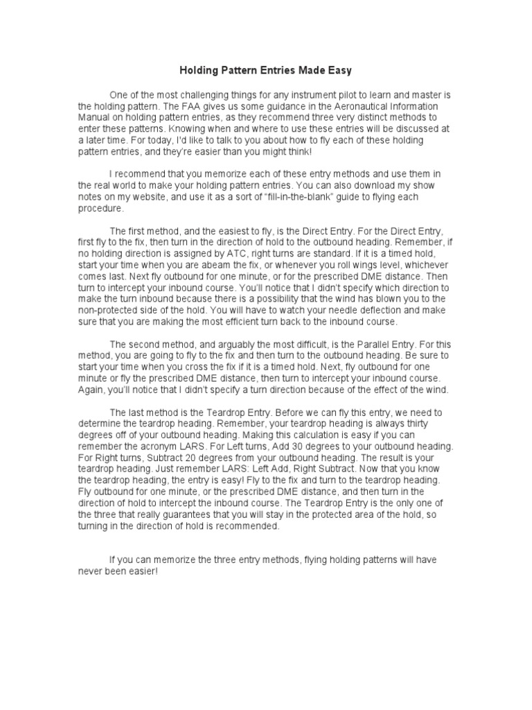 Holding Pattern Entries Made Easy | PDF | Aviation Safety | Aviation