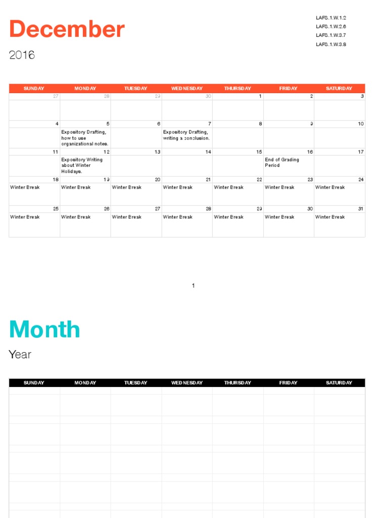 December: Sunday Monday Tuesday Wednesday Thursday Friday Saturday | PDF