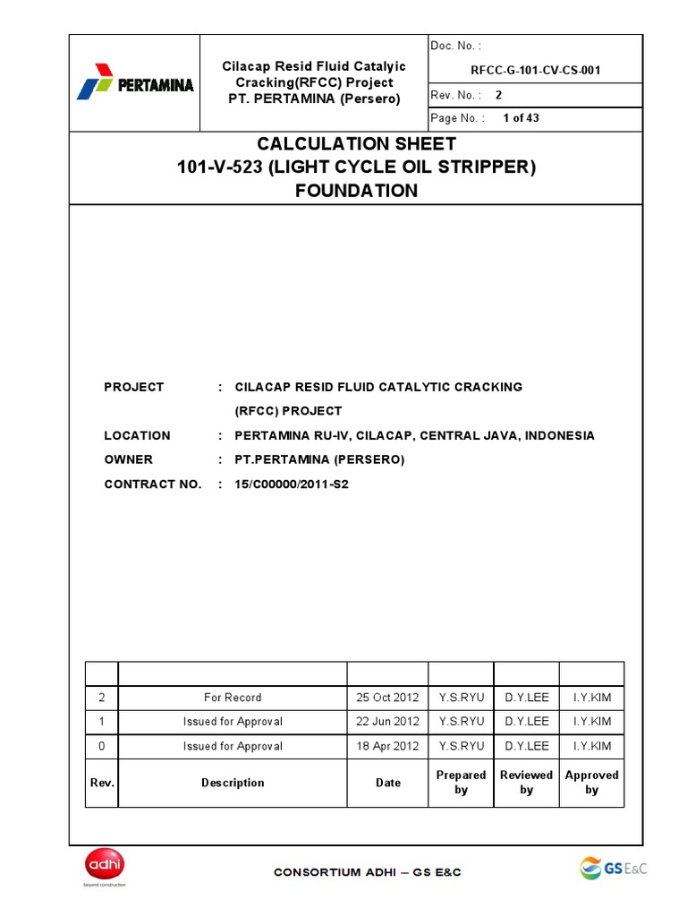 Rfcc-g-101-Cv-cs-001 - Calculation Sheet 101-V-523 (Light Cycle Oil Stripper) Foundation r2 ...