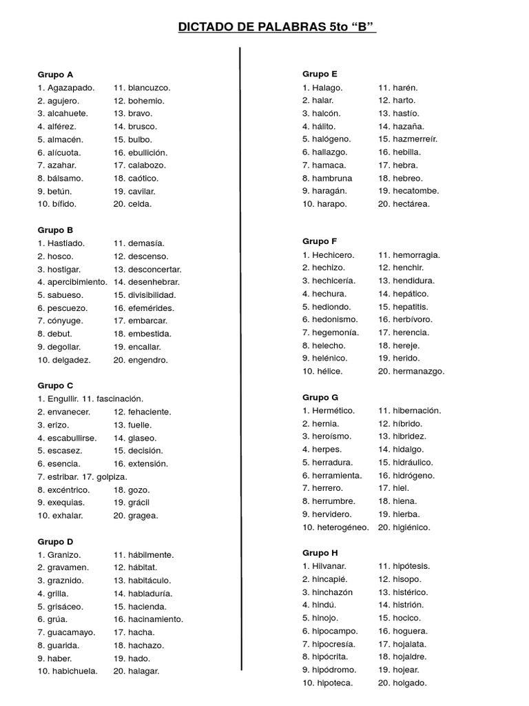 Dictado de Palabras | PDF | Naturaleza