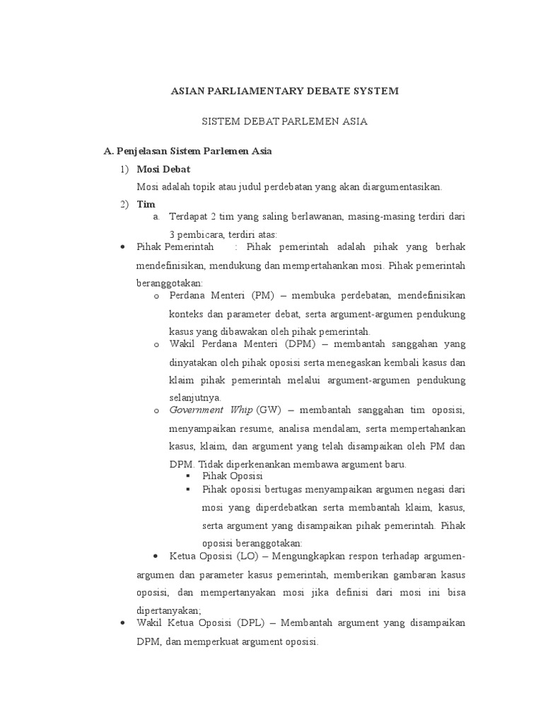 Asian Parliamentary Debate System | PDF