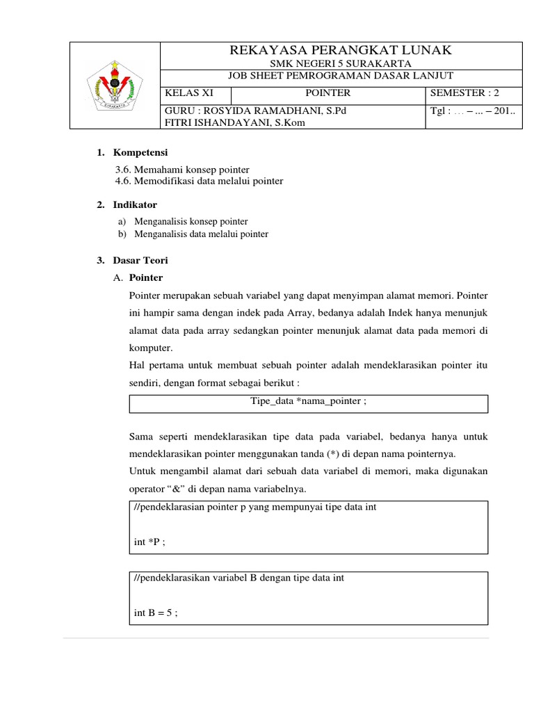Jobsheet Pointer | PDF | Komputer