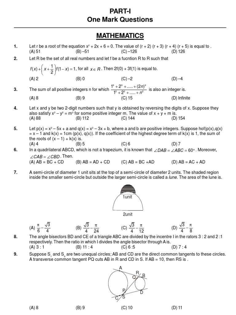 Part-I One Mark Questions Mathematics: FX X F X | PDF