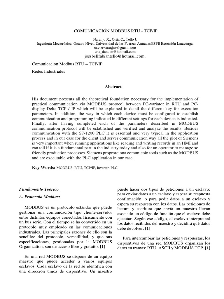 Paper Modbus PDF | PDF | Dirección IP | Poco