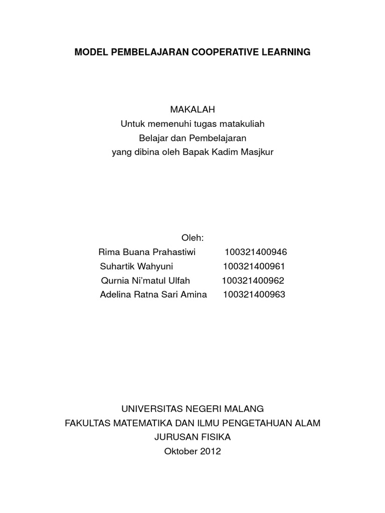 Model Pembelajaran Cooperative Learning | PDF