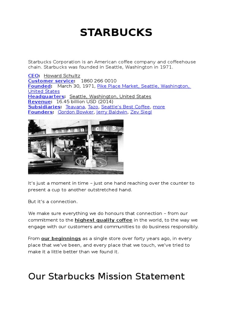 Starbucks: Our Starbucks Mission Statement | PDF