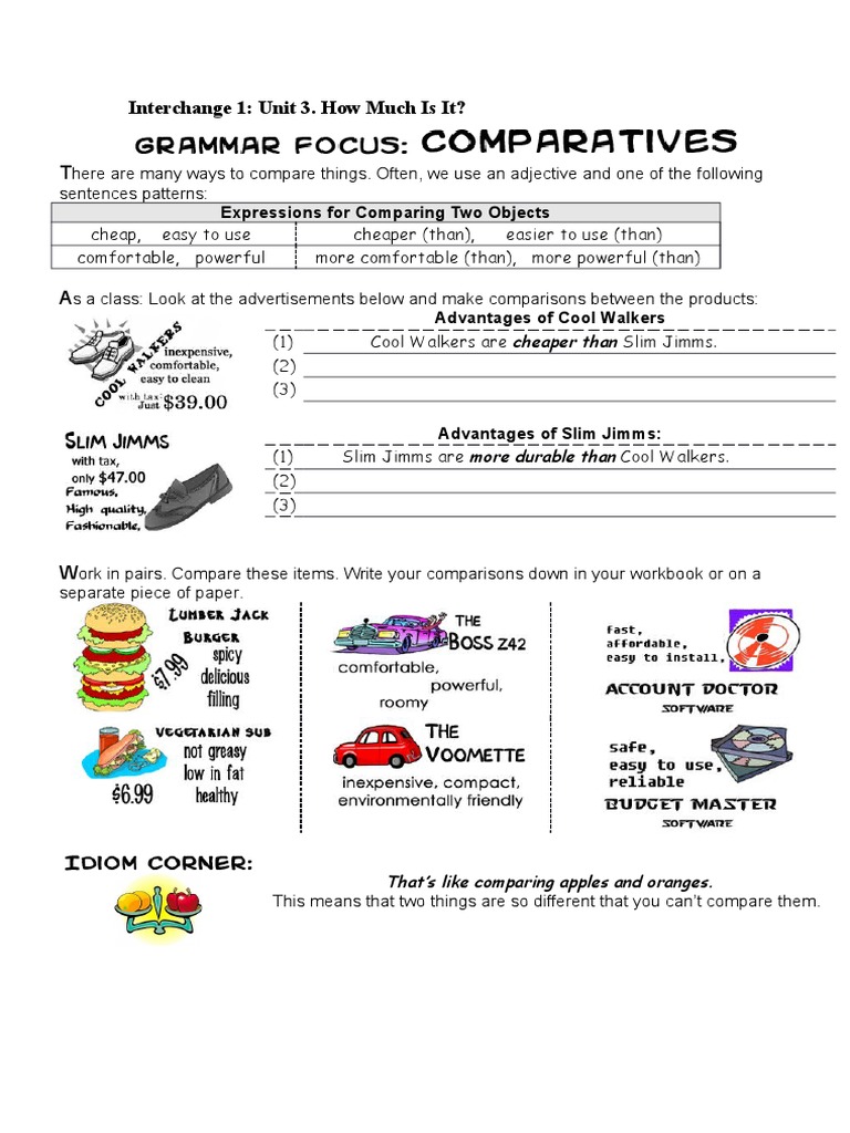 Interchange 1: Unit 3. How Much Is It?: Expressions For Comparing Two ...