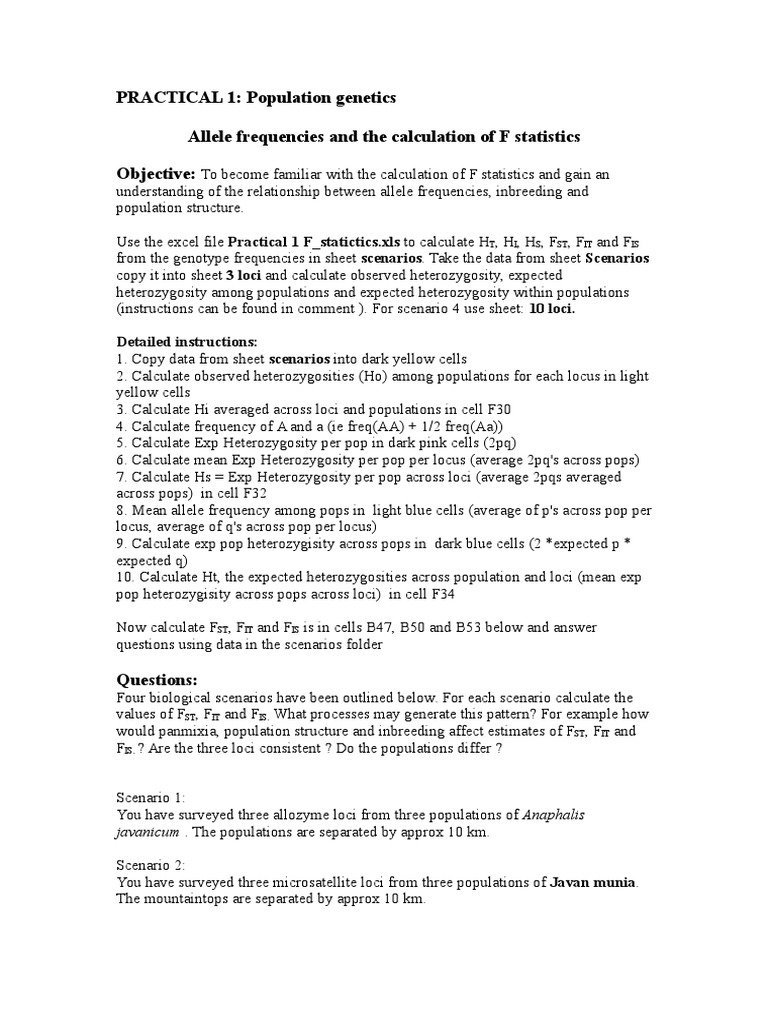 PRACTICAL 1: Population Genetics Allele Frequencies and The Calculation ...