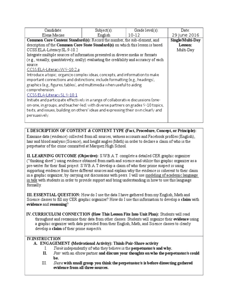 Cer Graphic Organizer Lesson Plan | PDF | Science | Facebook