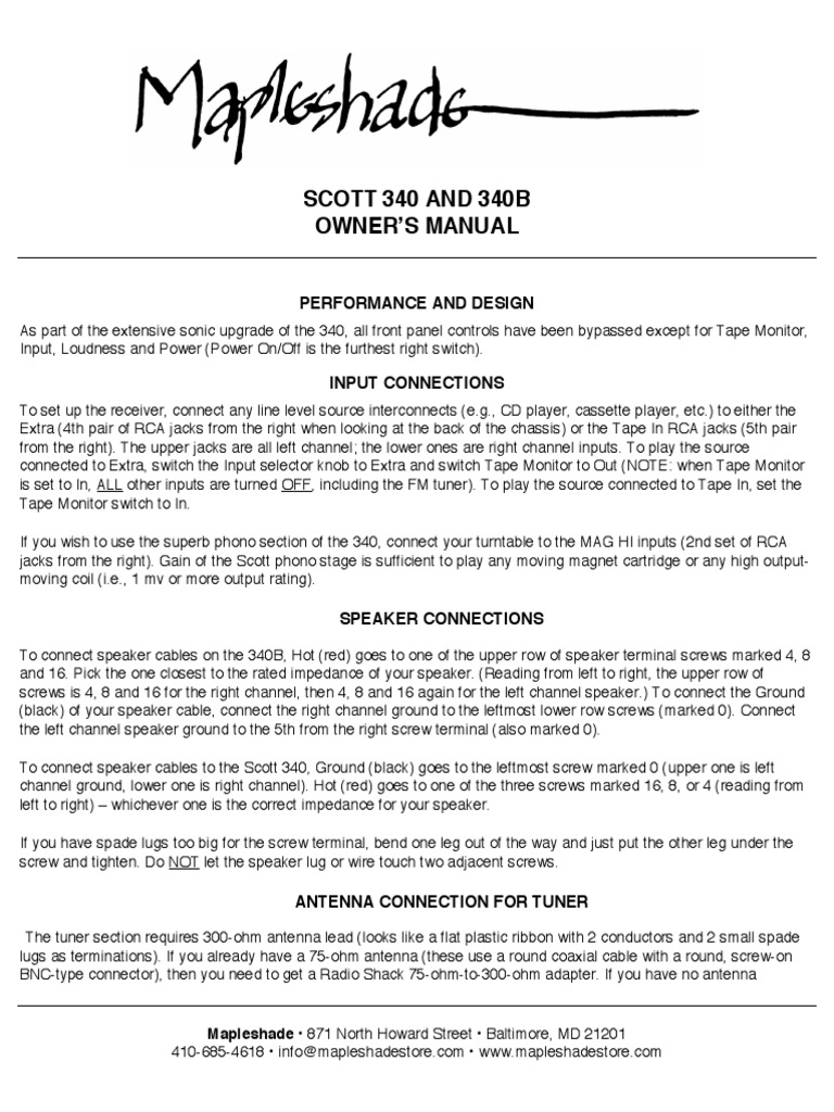 Scott 340/340B Owner's Manual | PDF | Compact Cassette | Antenna (Radio)
