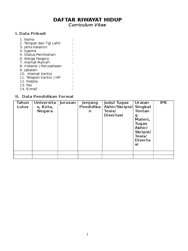 Format CV Untuk Sertifikasi PII | PDF