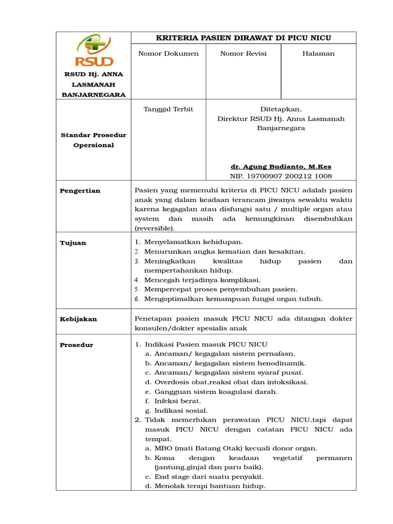 Spo Kriteria Pasien Dirawat Di Picu Nicu | PDF | Sains & Matematika