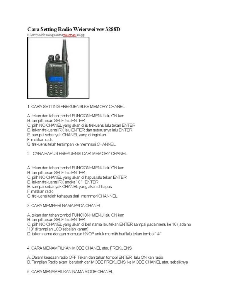 Cara Setting Radio Weierwei Vev 3288D | PDF | Griya & Taman