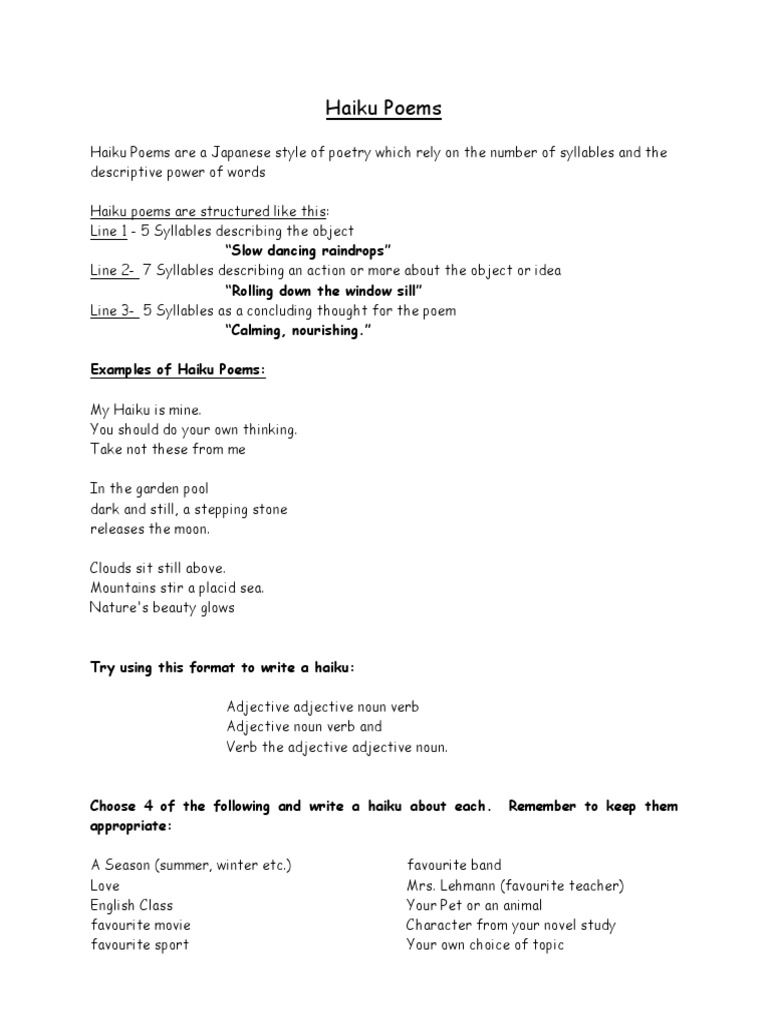Haikus Introduction Example | PDF