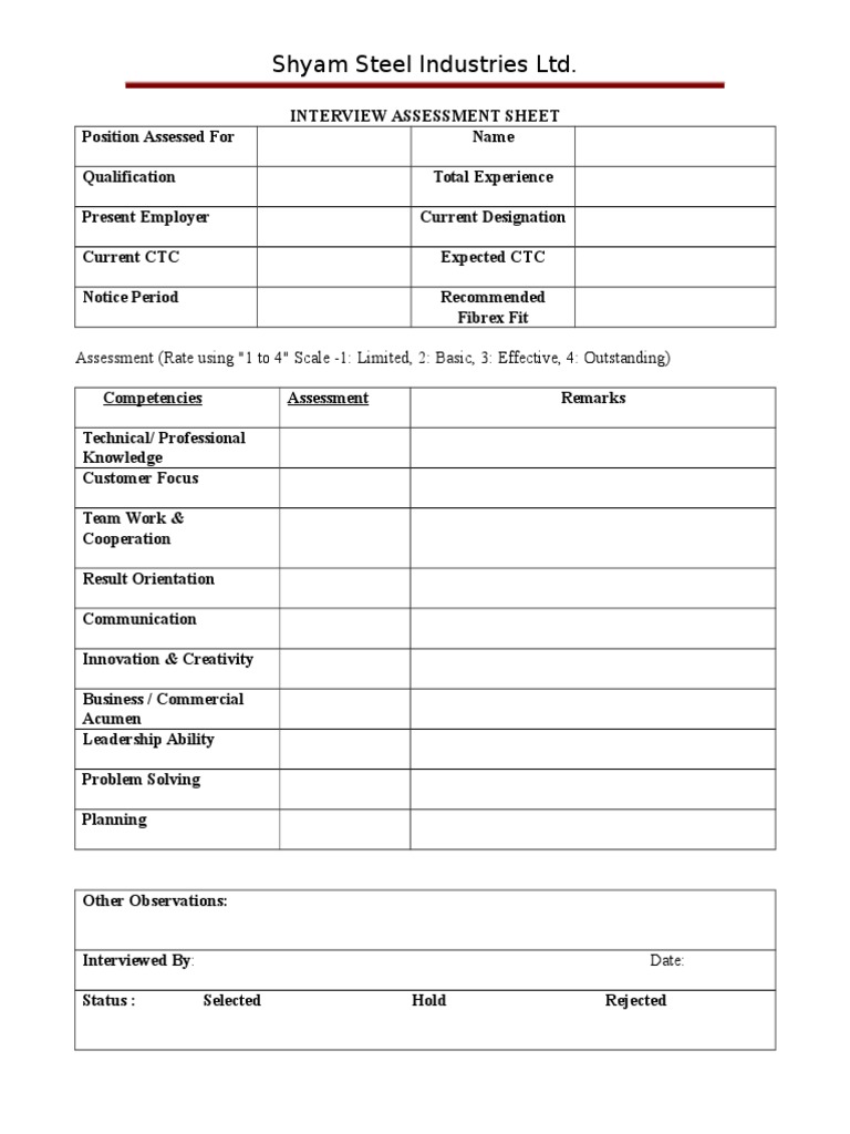 Shyam Steel Interview Assessment Report | PDF