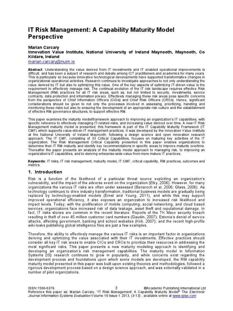 IT Risk Management: A Capability Maturity Model Perspective | Download ...