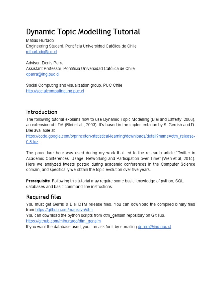 Dynamic Topic Modelling Tutorial | PDF | Twitter | Databases