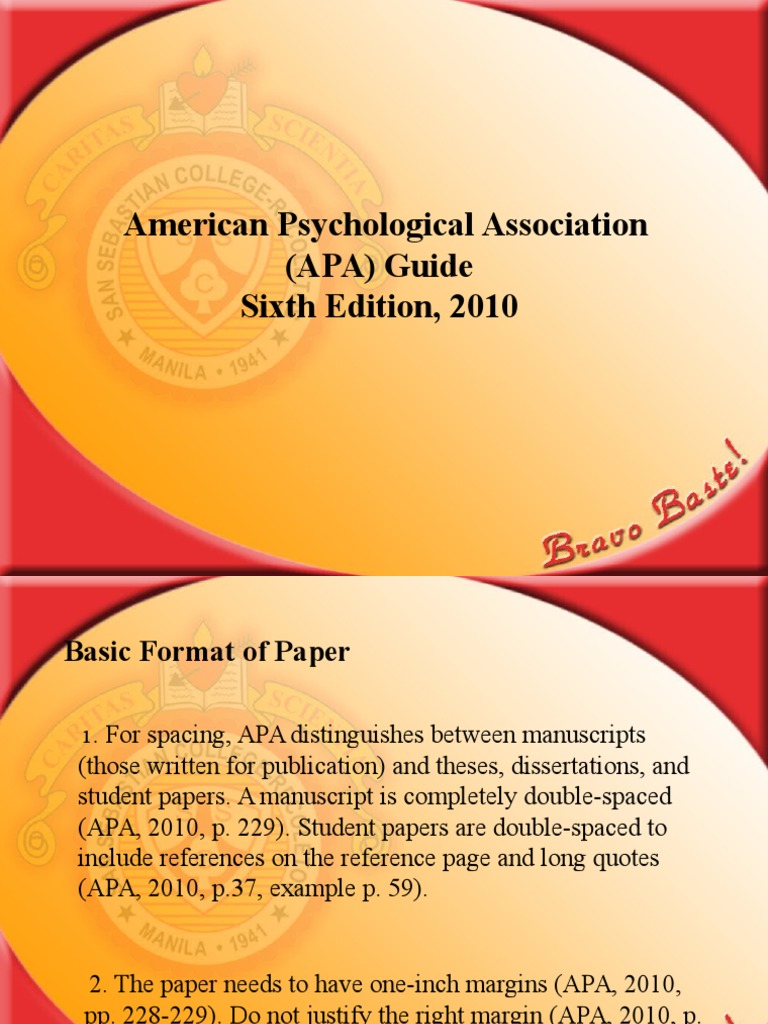 American Psychological Association (APA) Guide Sixth Edition, 2010 ...