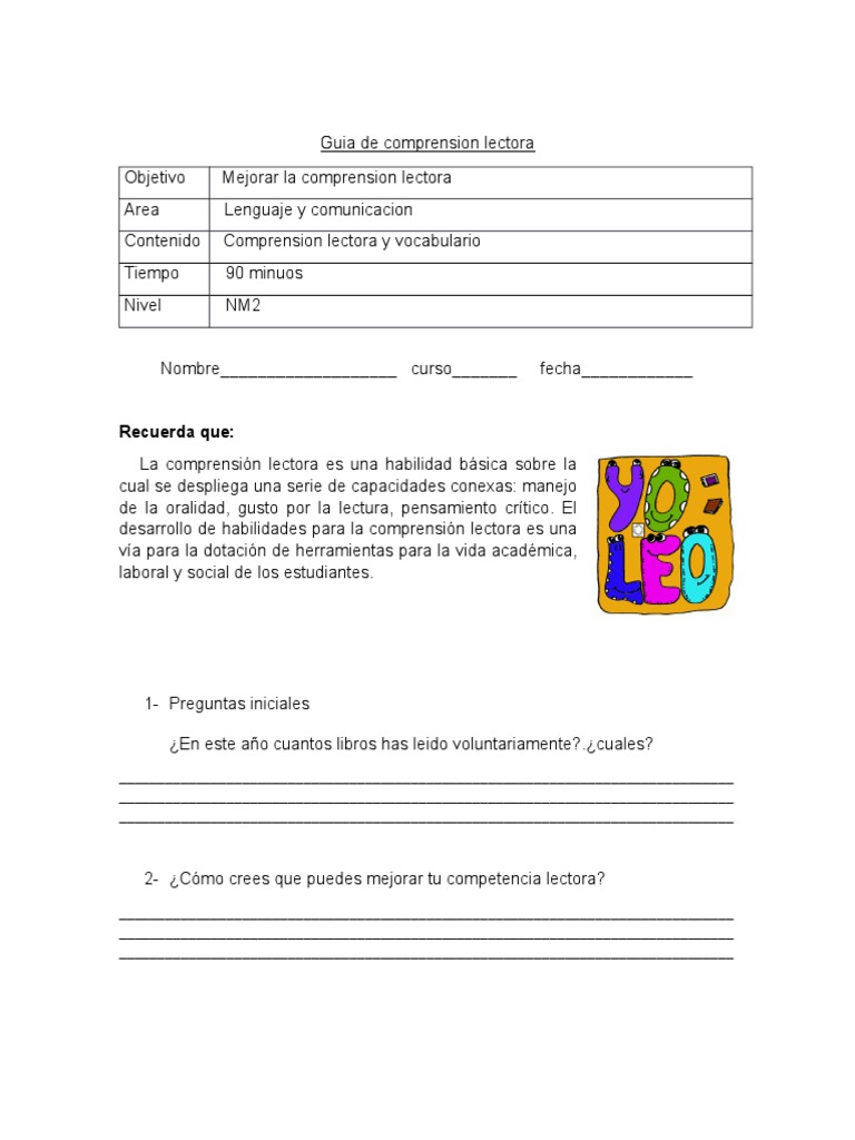 Guia de Comprension Lectora | PDF | Vejez | Comprensión lectora