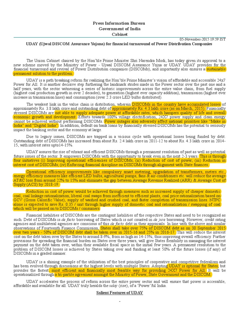 UDAY Scheme for DISCOM Revival | PDF | Debt | Coal