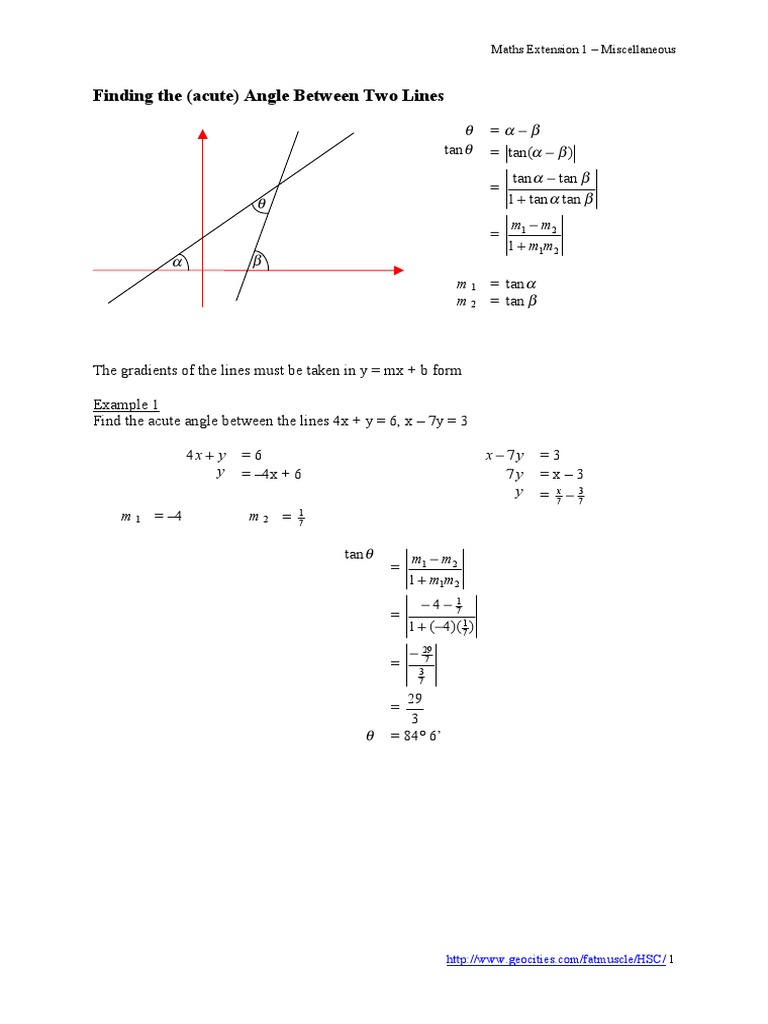Finding The (Acute) Angle Between Two Lines: M M M M | PDF | Sine ...