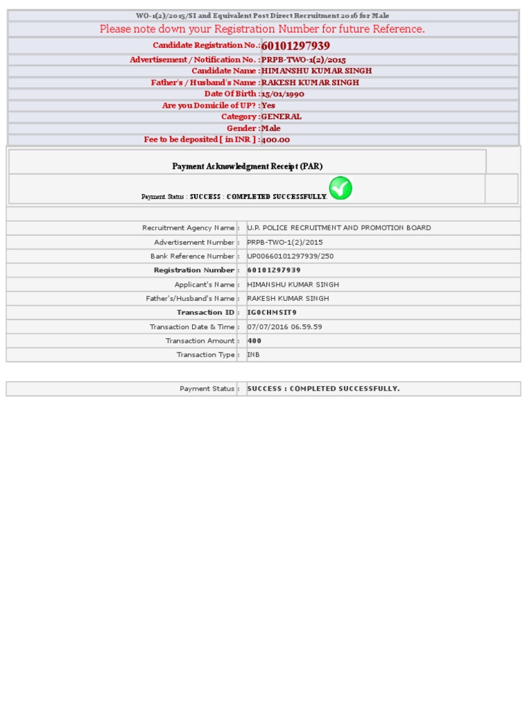 Please Note Down Your Registration Number For Future Reference | PDF ...