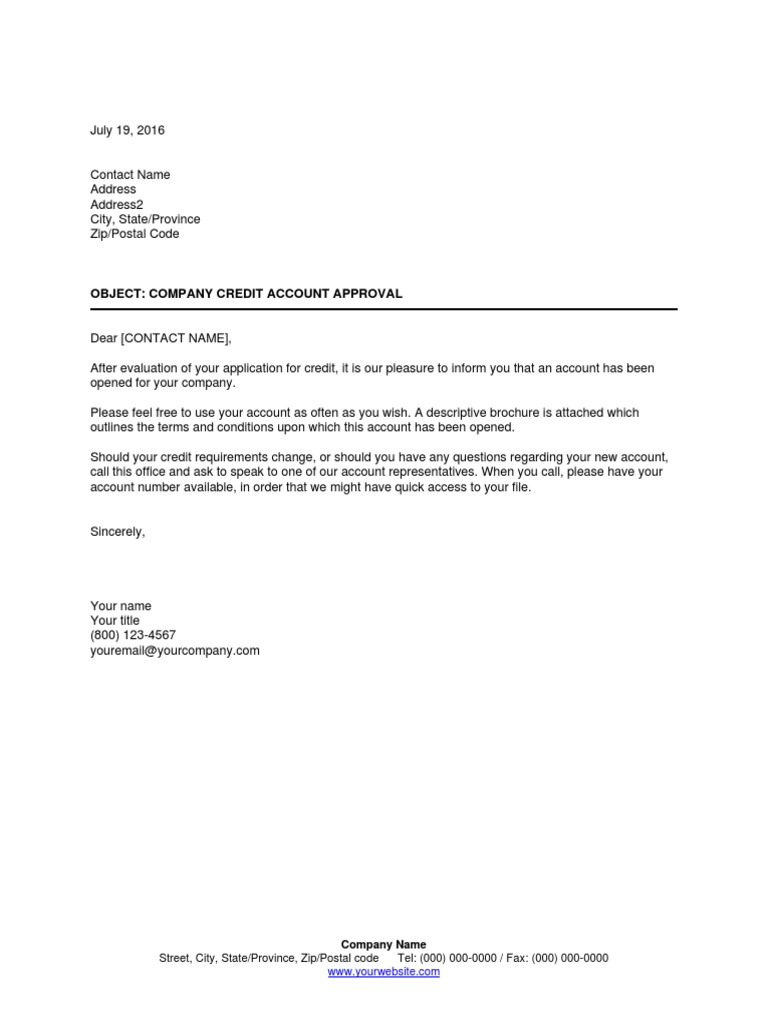 Company Credit Account Approbation | PDF | Finance & Money Management