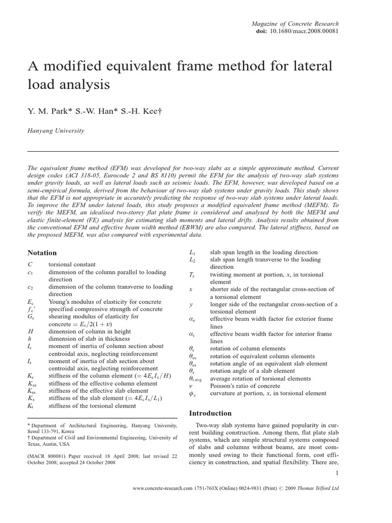 A Modified Equivalent Frame Method For Lateral Load Analysis | PDF ...