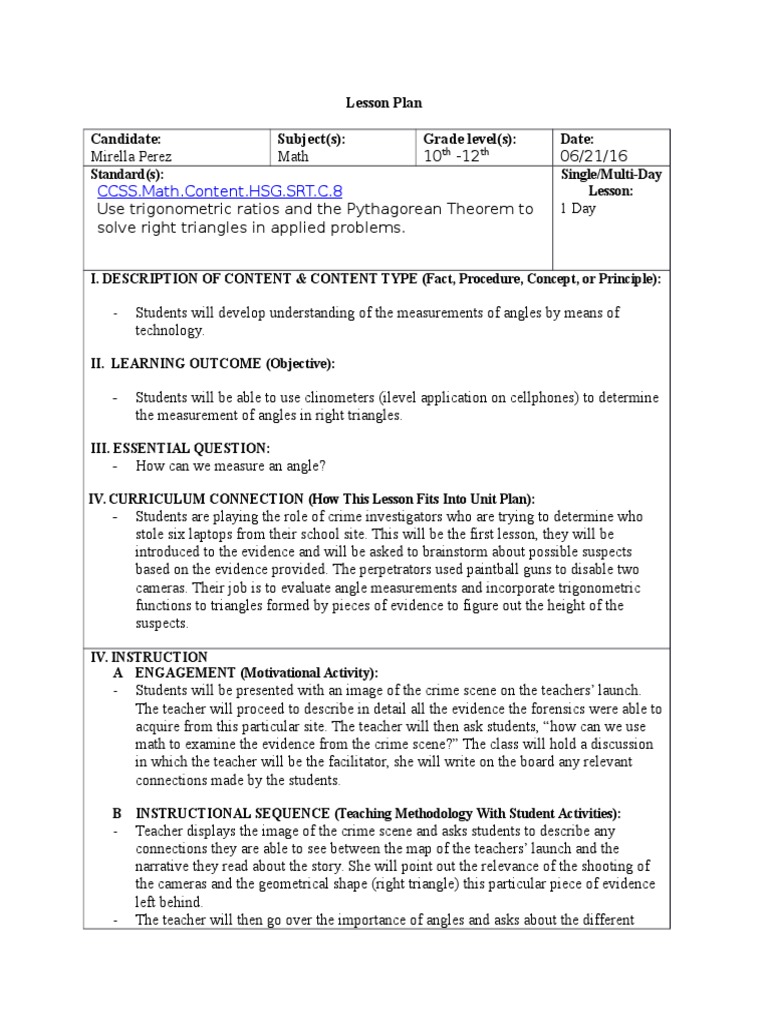 CCSS - Math.Content - HSG.SRT.C.8: Lesson Plan Candidate: Subject(s ...
