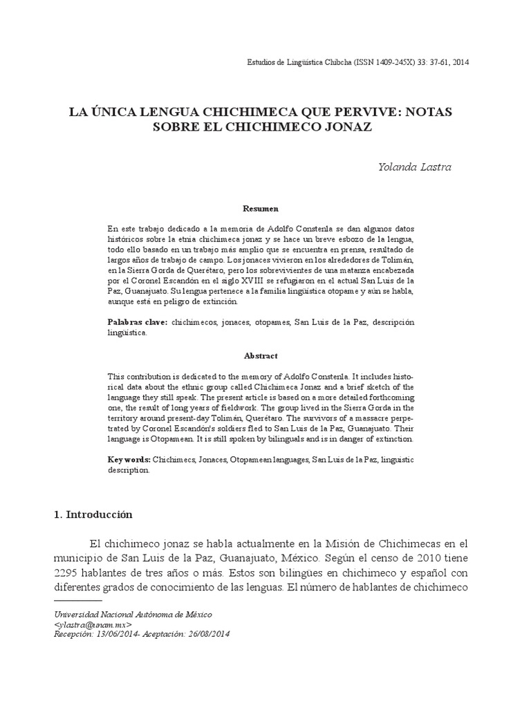Lengua y cultura chichimeca jonaz | PDF | Plural | Sustantivo