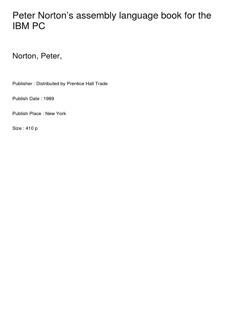 Peter Norton's Assembly Language Book For The Ibm PC | PDF
