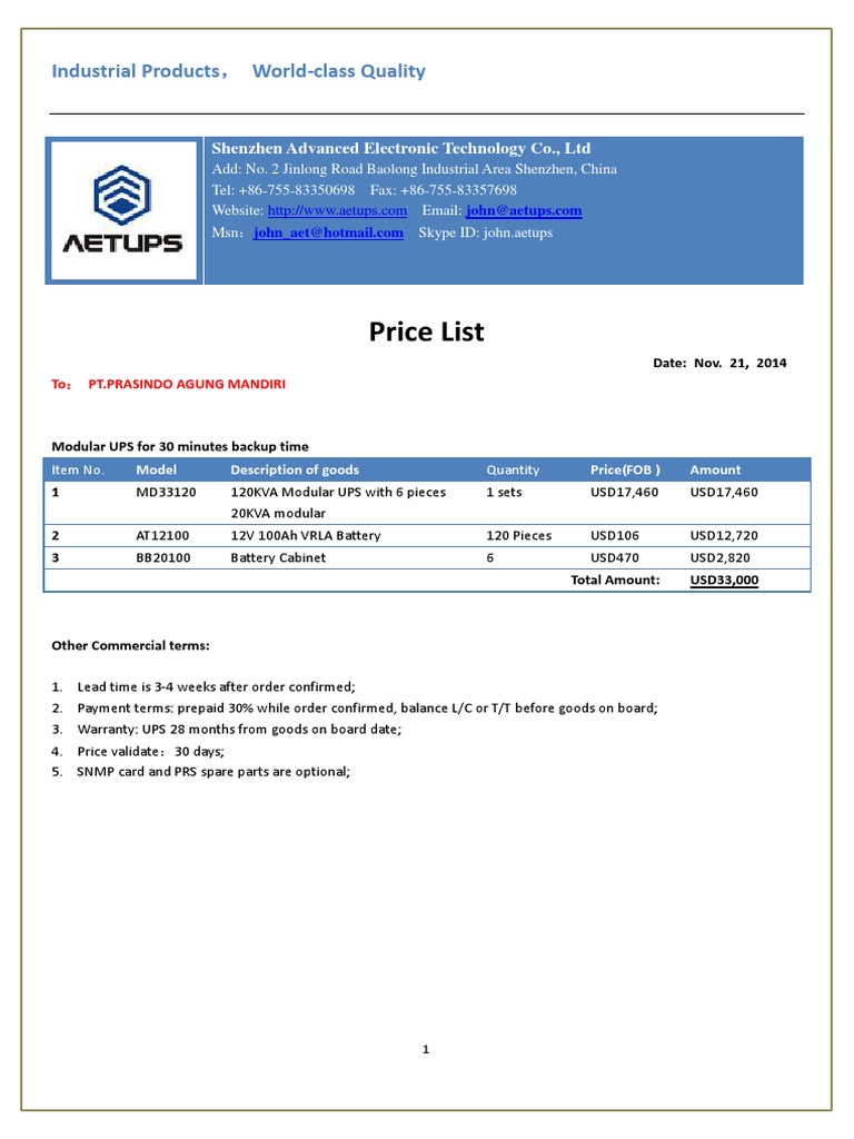 Price List: Industrial Products World-Class Quality | PDF