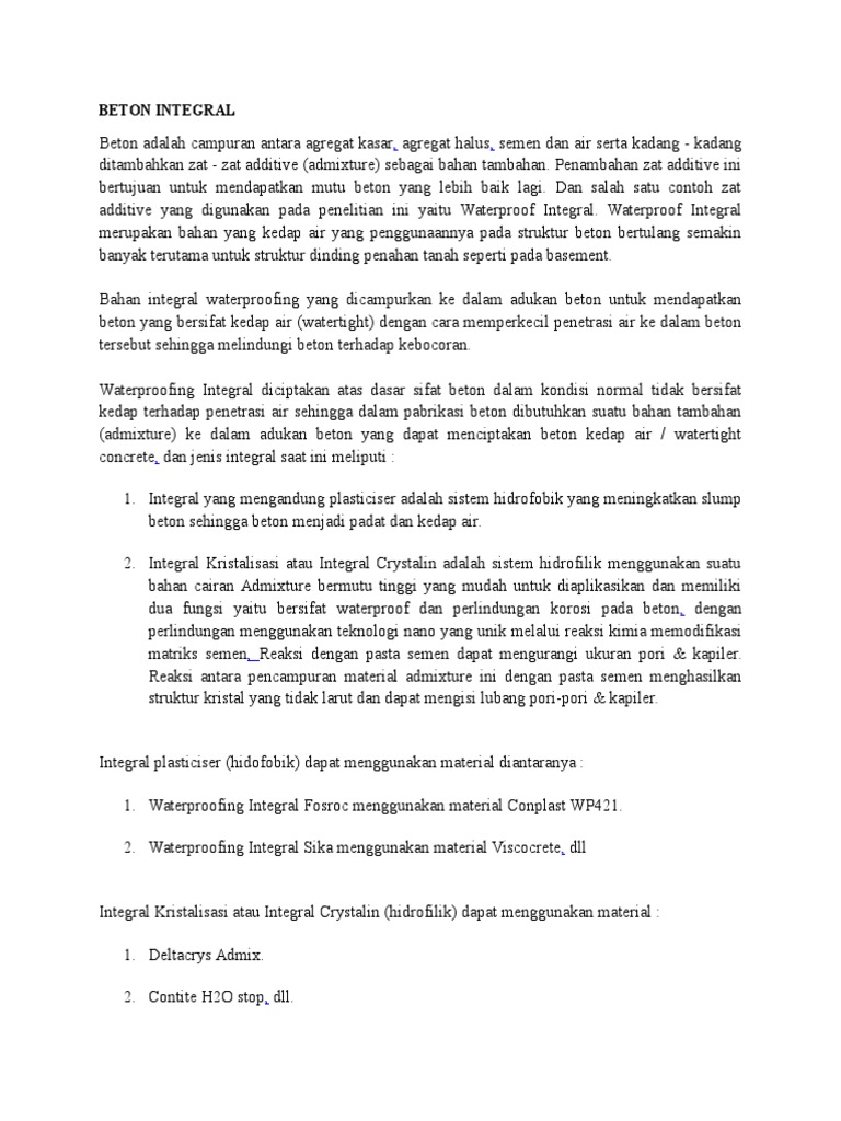 Beton Integral dan Waterproofing Efektif | PDF | Griya & Taman | Sains ...