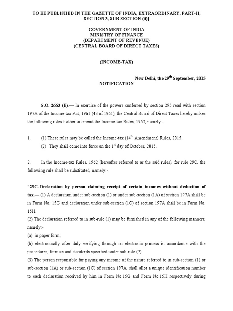 Download New Form 15G Form 15H | Taxes | Government Finances