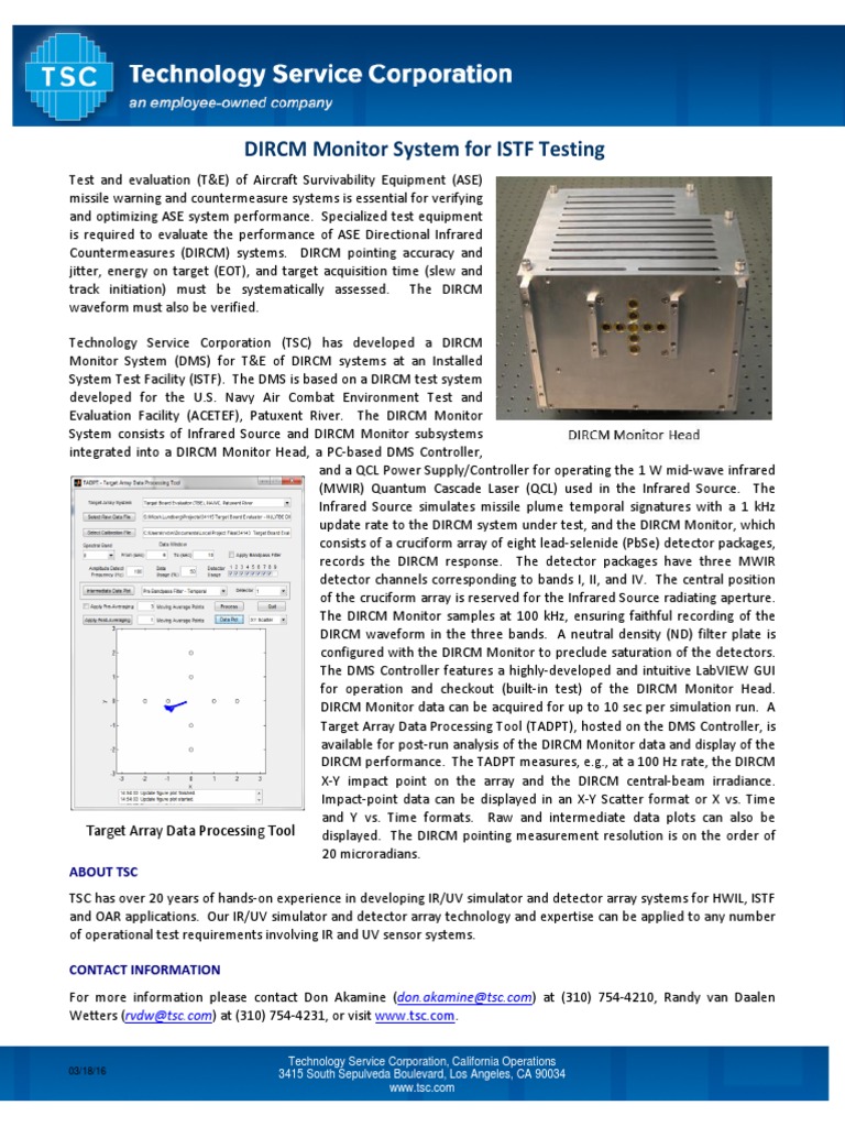 DIRCM Monitor System Fact Sheet | PDF | Infrared | Sensor