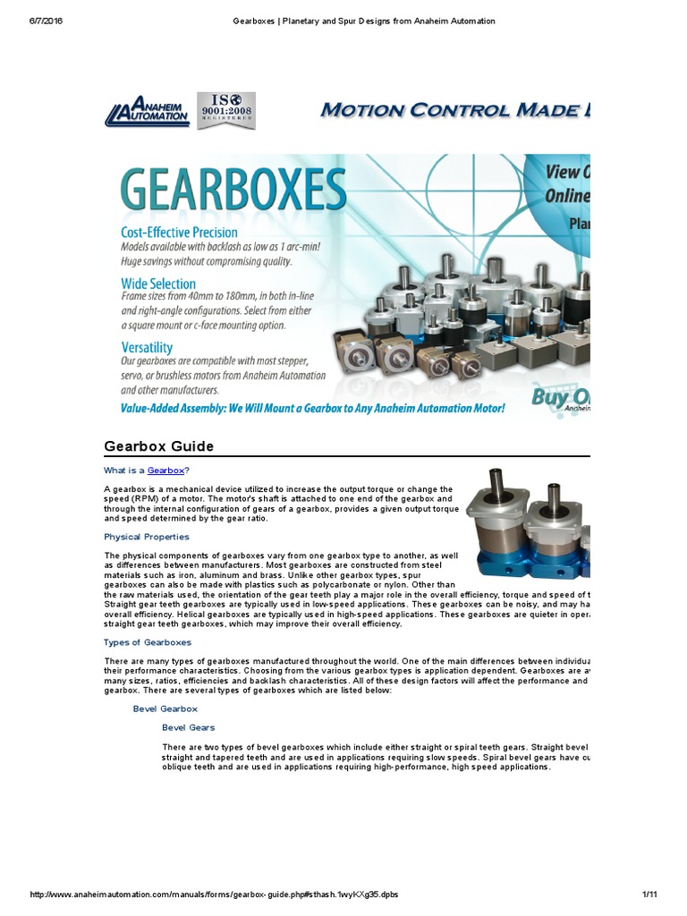 Gearboxes - Planetary and Spur Designs From Anaheim Automation | PDF | Gear | Transmission ...